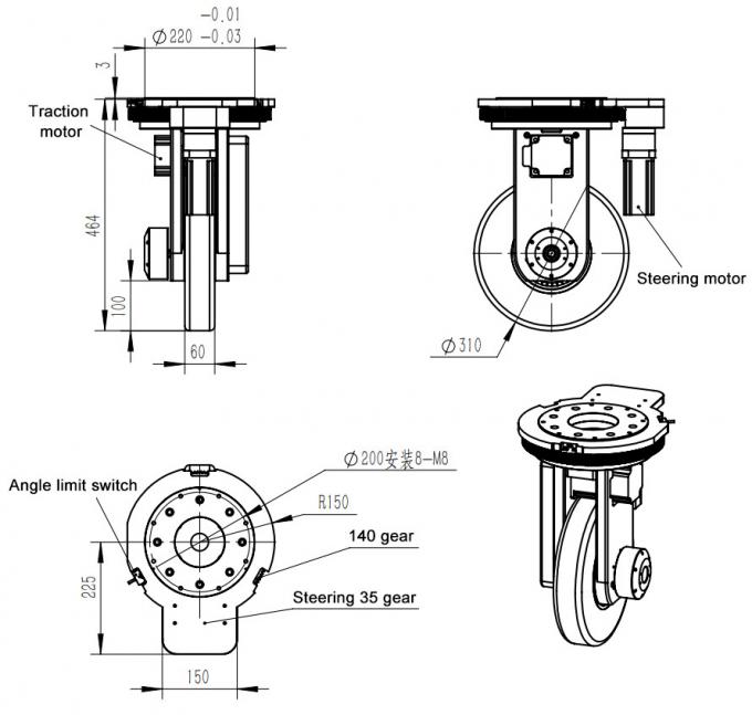 Brushless AGV / Forklift Drive Wheel , 1500W 1T Vertical Steering Wheel Brushless AGV / Forklift Drive Wheel , 1500W 1T Vertical Steering Wheel